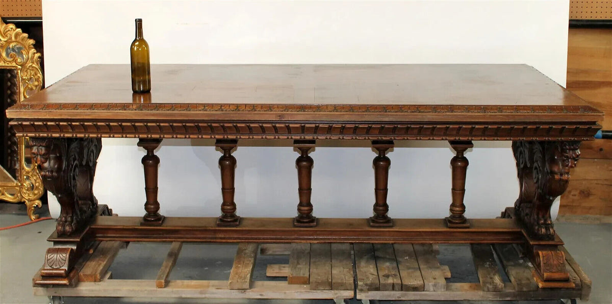 Antique Table, French Baroque, Carved, Griffin Base, Columnar Supports ...