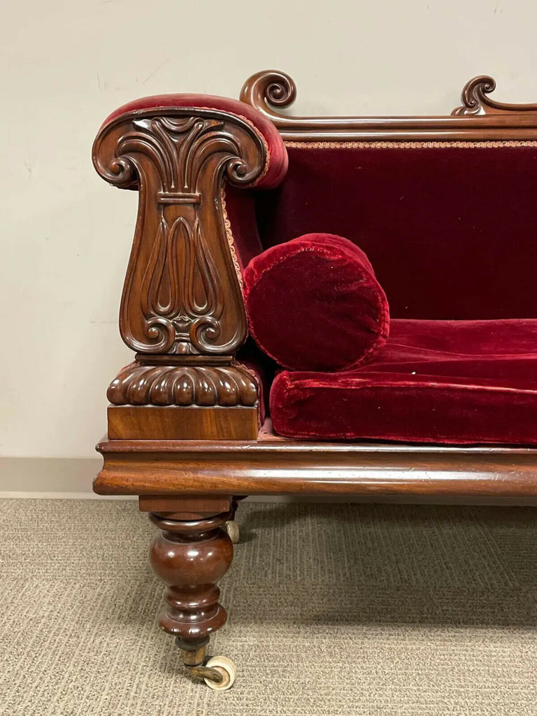 Antique English Sofa, Regency Carved Mahogany, Burgundy Velvet, 1800s ...