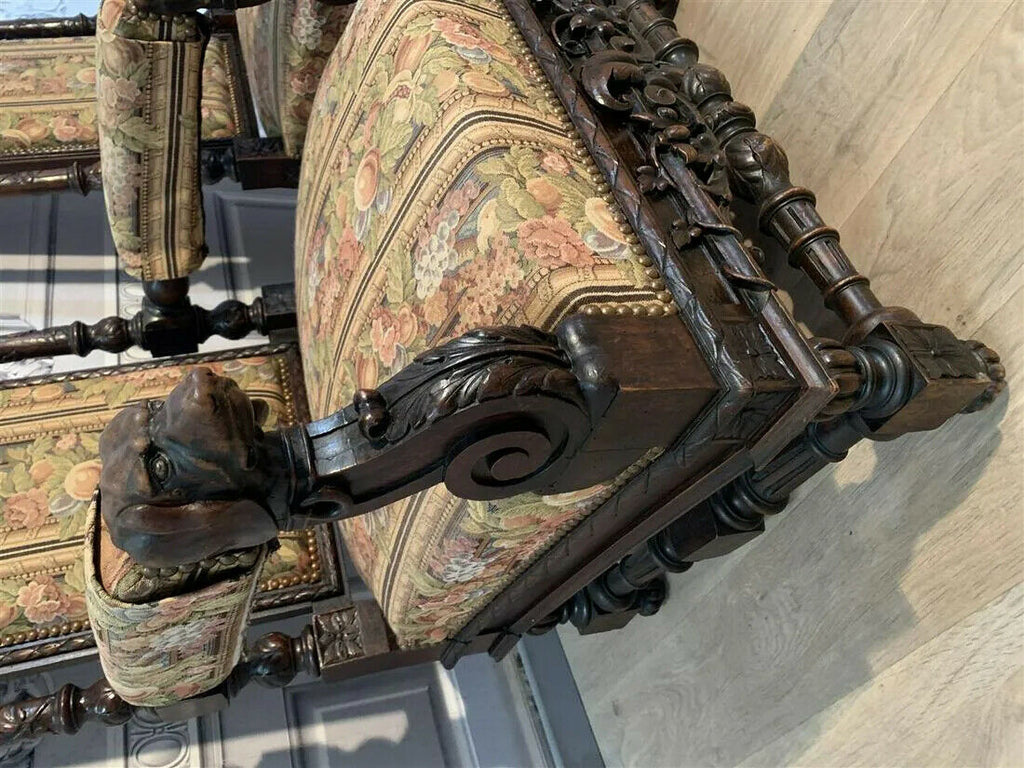 Antique Chairs, French Hunting Lodge, Pair, Ornately Carved, Arched ...