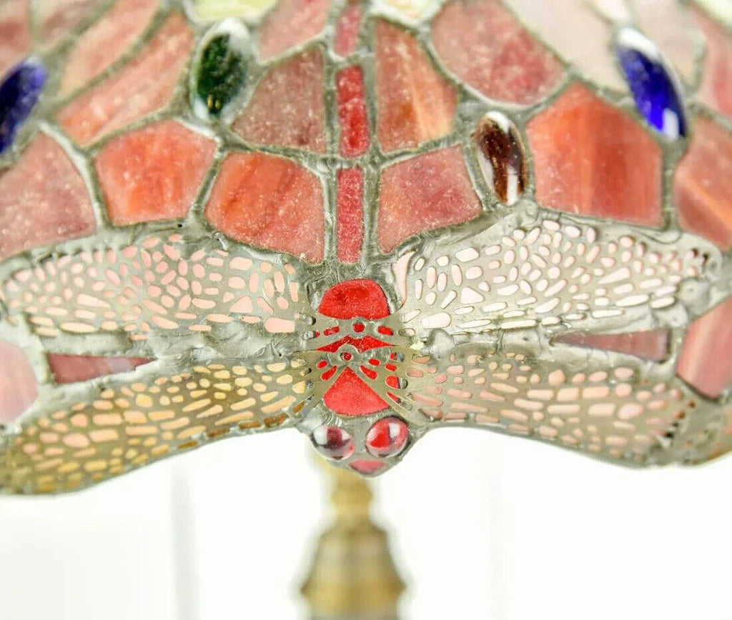 Antique Lamps, Table, Stained Glass, Pebble Stone, Pair, Bronze, Early ...