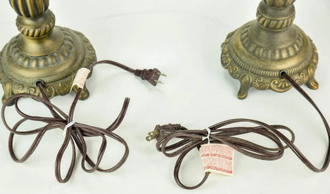 Antique Lamps, Table, Stained Glass, Pebble Stone, Pair, Bronze, Early ...