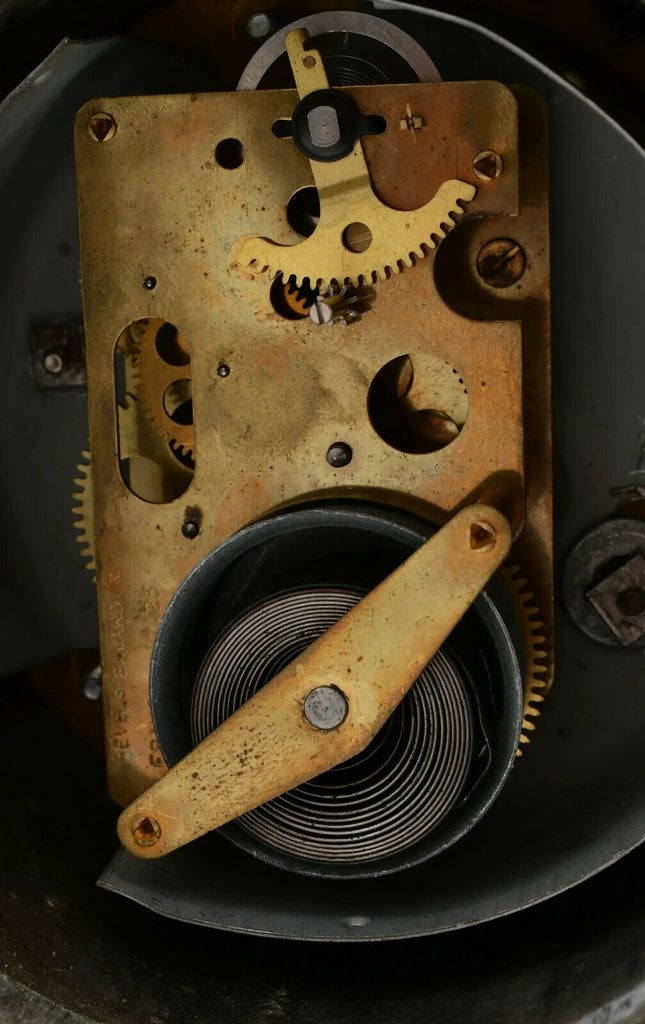 Antique Swiss Coat of Arms Desk Clock, Brass Frame, Halberds, Shield ...