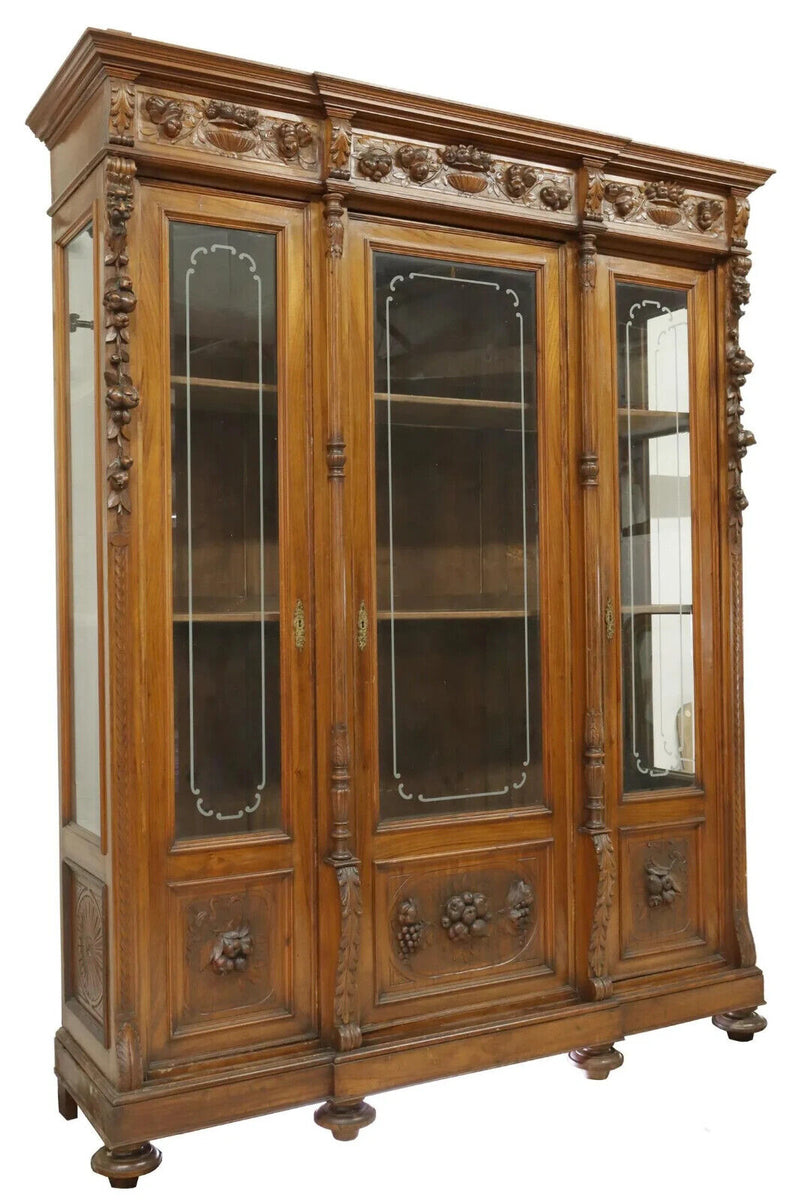 Antique Bookcase, Italian Neoclassical Style, Figural, Carved Walnut ...