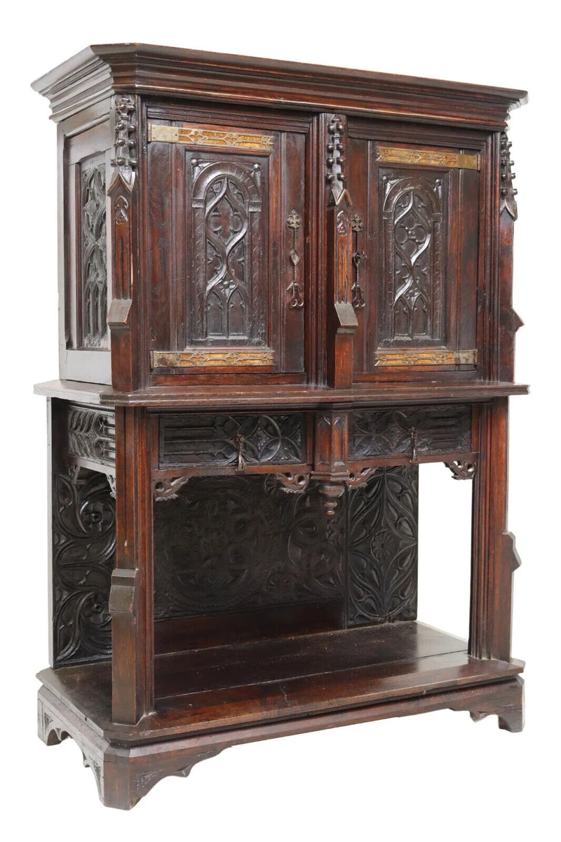 Antique Cupboard, French Gothic Revival, Carved, Credence, 18th C ...