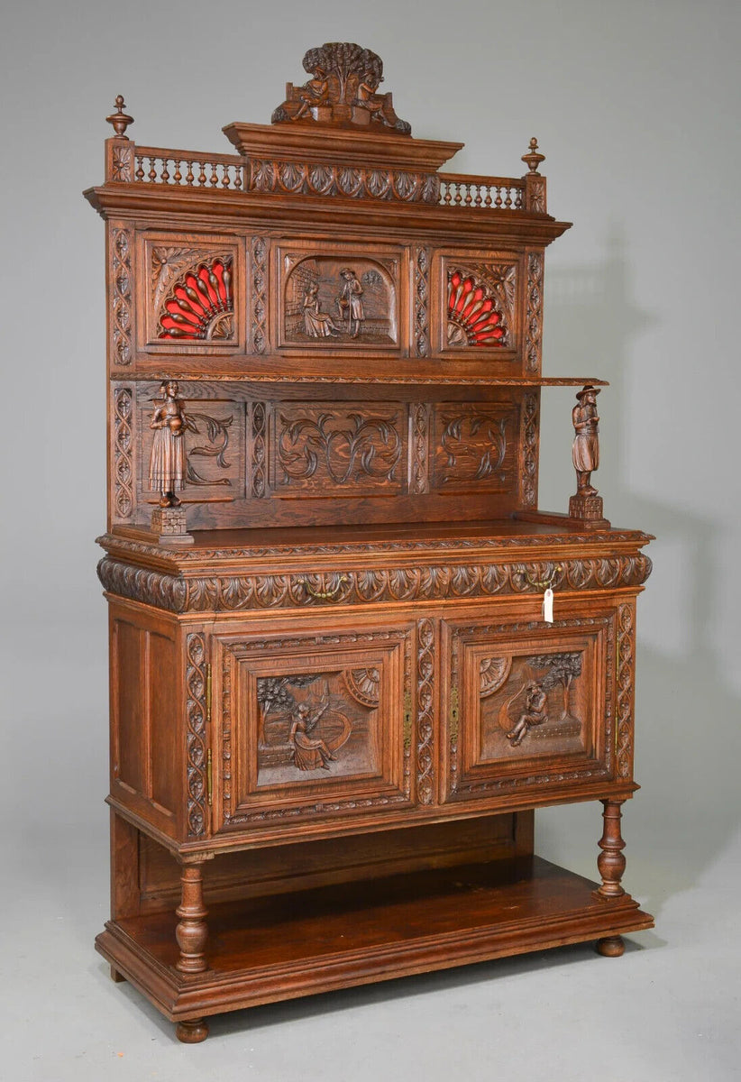 Antique Server, Breton Style Figural Carved Server / Buffet, 1800's ...
