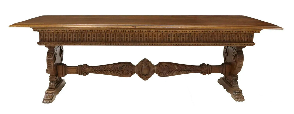 Antique Table, Monumental Renaissance Revival Walnut, Volute Support ...