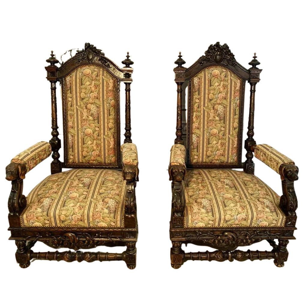 Antique Chairs, French Hunting Lodge, Pair, Ornately Carved, Arched ...
