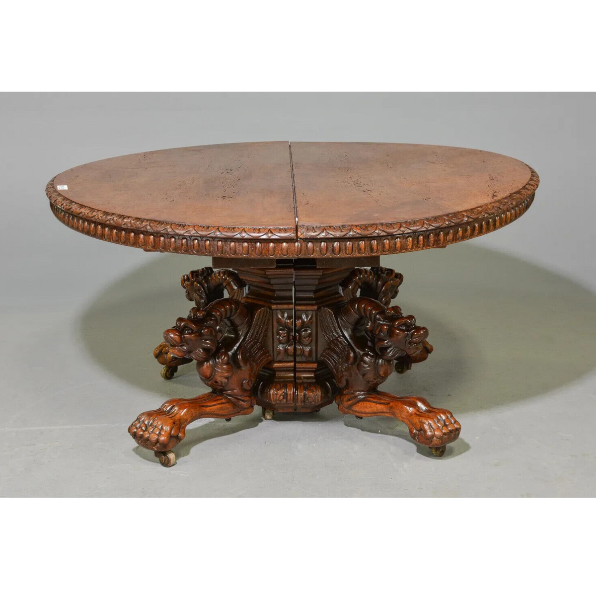 Antique Table, Carved Winged Griffin Entry, Dining, With 4 Leaves ...