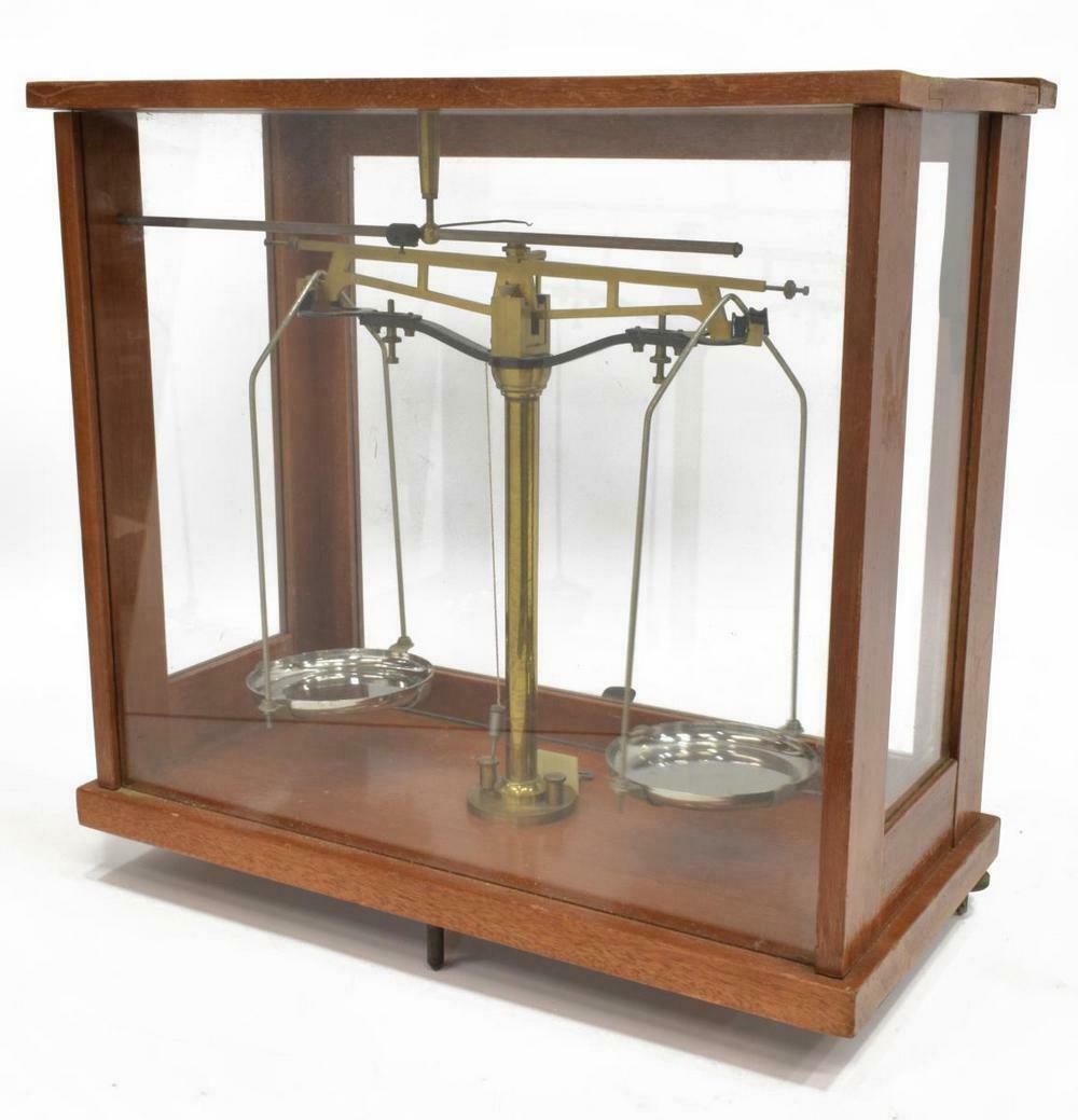 Balance Scales, Glass Cased Microid Laboratory, Handsome Antique ...