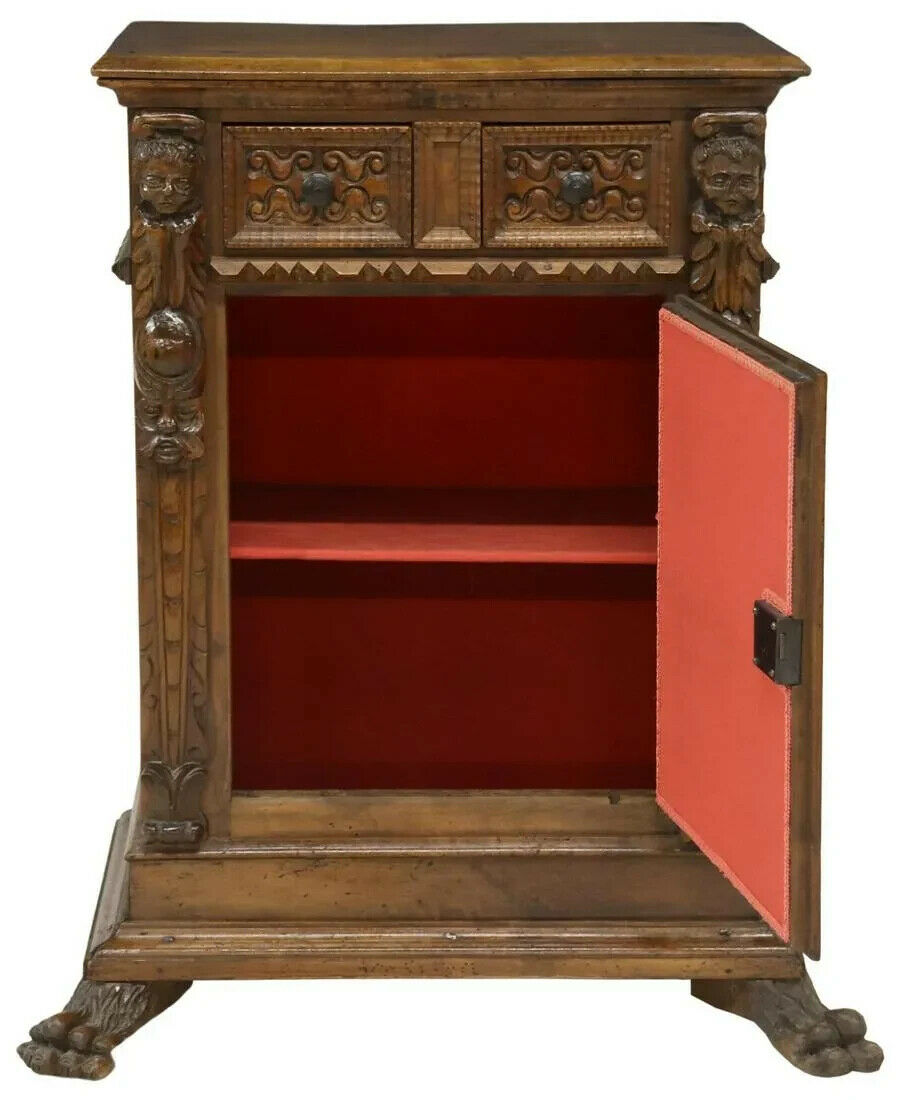 Cabinet, Italian Renaissance Revival Carved Walnut, Drawers, Shelf ...