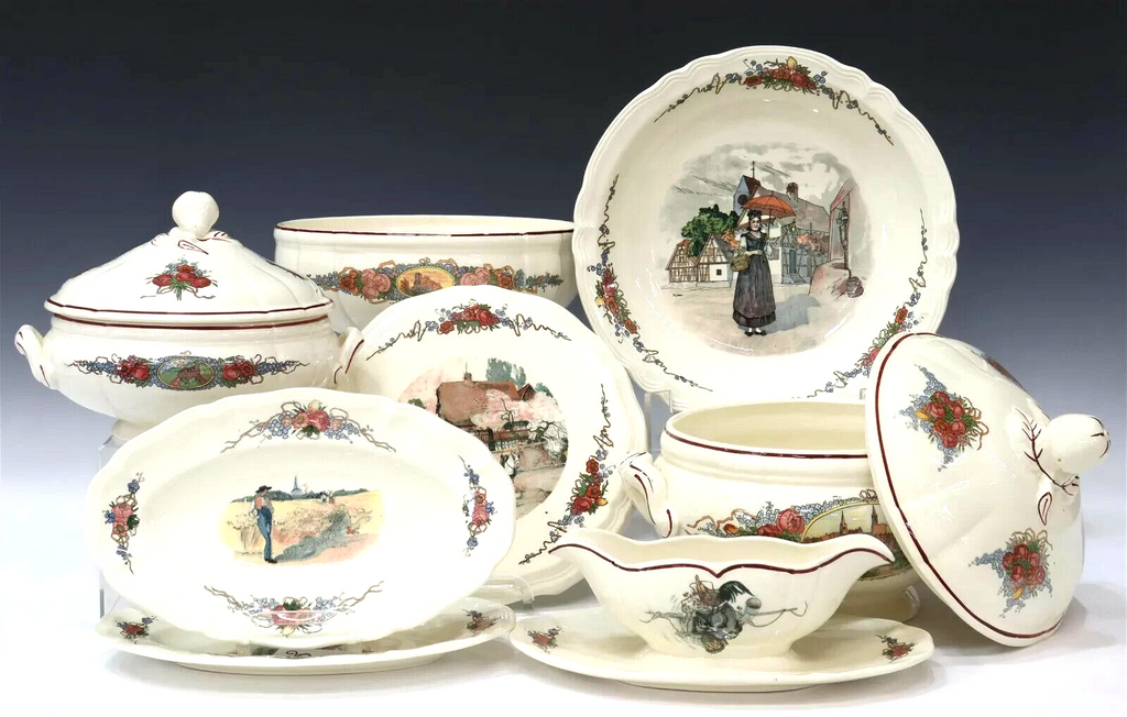Dinner Service, 'Obernai" Pottery, French, SarreguemInes Faience, 84-P ...