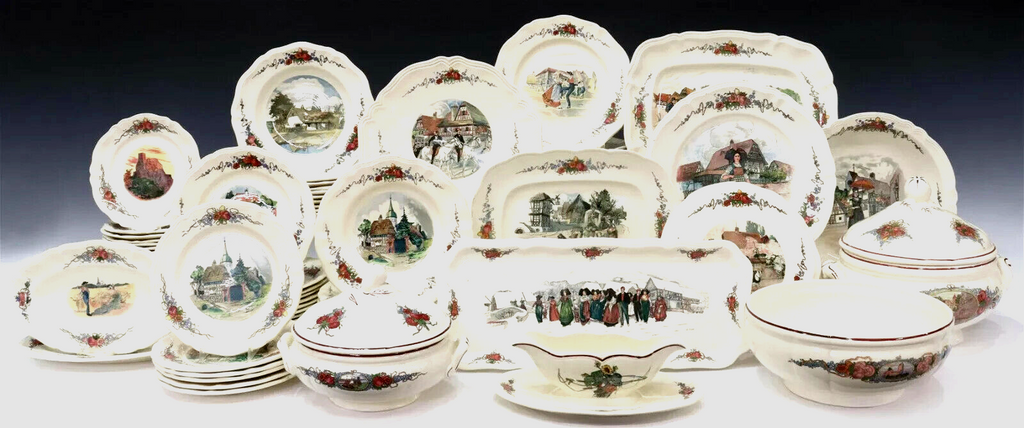 Dinner Service, 'Obernai" Pottery, French, SarreguemInes Faience, 84-P ...