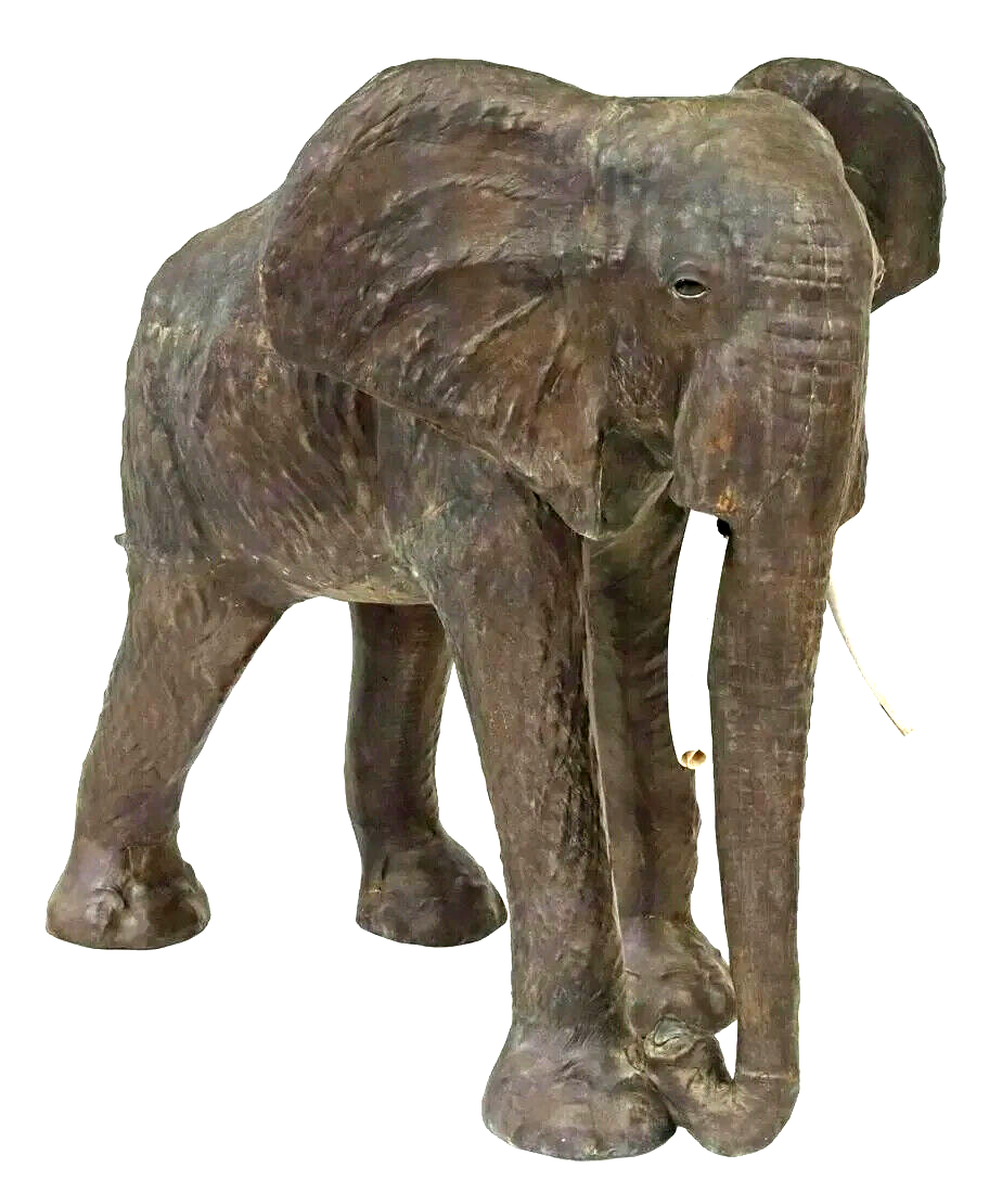 Elephant, Statue, Wood, & Leather, Large, Standing , 47" H, Vintage ...