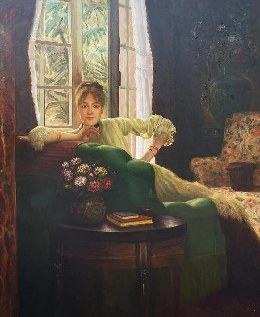 Oil on Canvas, Painting, Large, Decorative, Of A Young Girl Suggestive ...