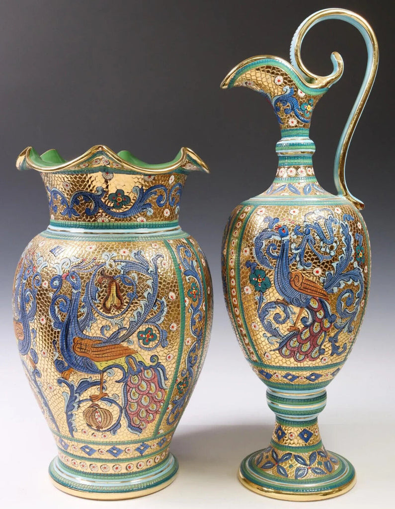 Vase & Ewer, Ceramic (2) Italian Byzantine Style, "Gold and Azure", La ...
